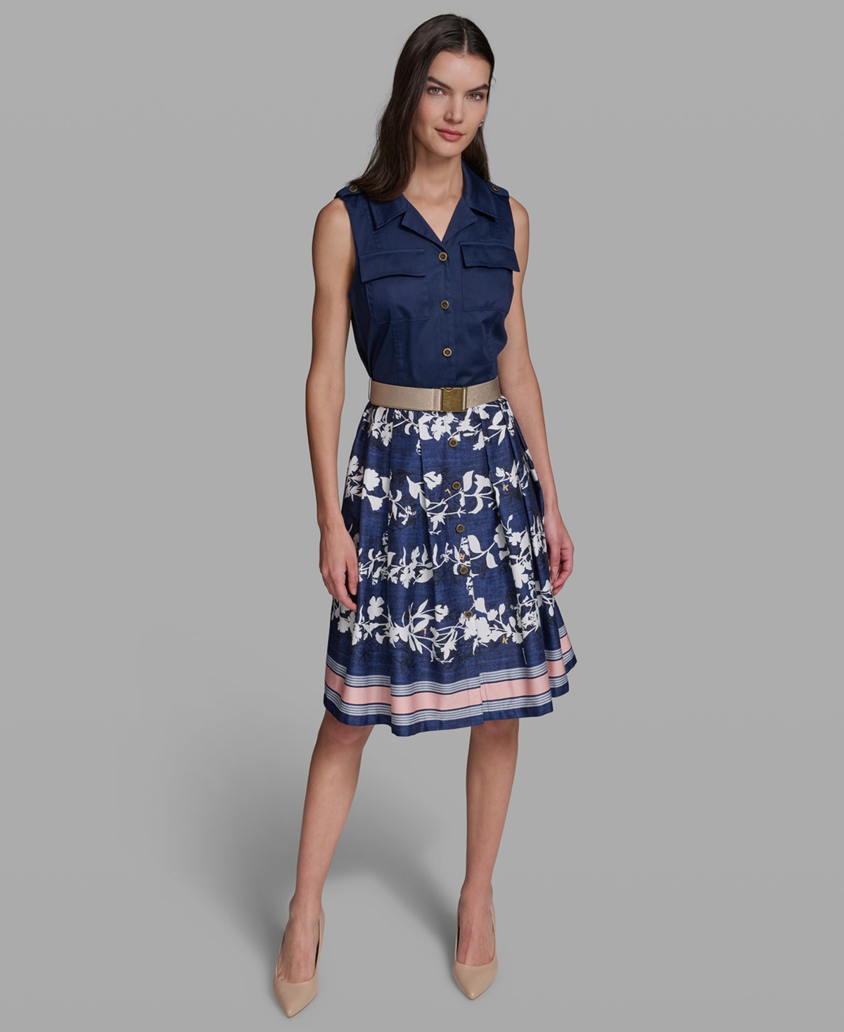 Click here for Karl Lagerfeld Paris Petite Collared Neck Belted D... prices