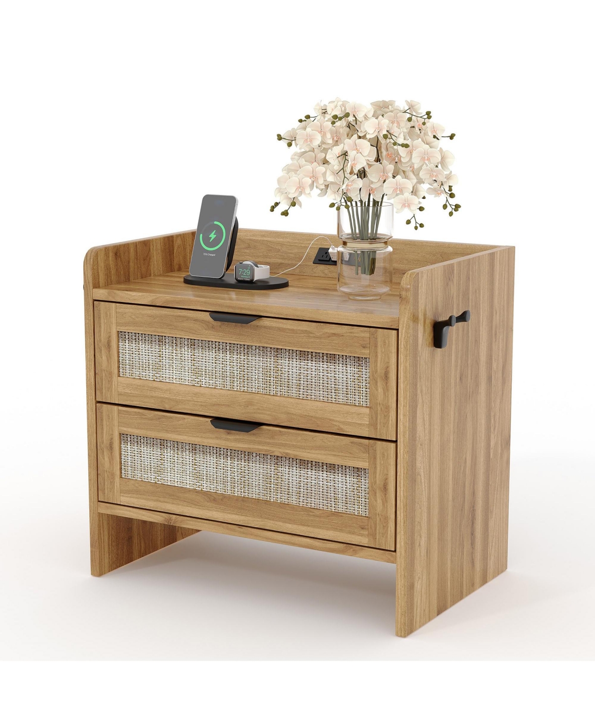 Click here for gaomon Adults 2-Drawer Rattan Nightstand - Wood Be... prices