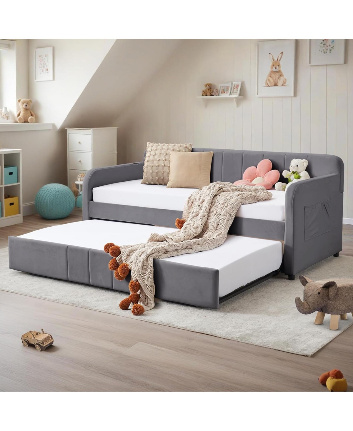 Click here for Rainsken Twin Daybed with Trundle  Velvet Upholste... prices