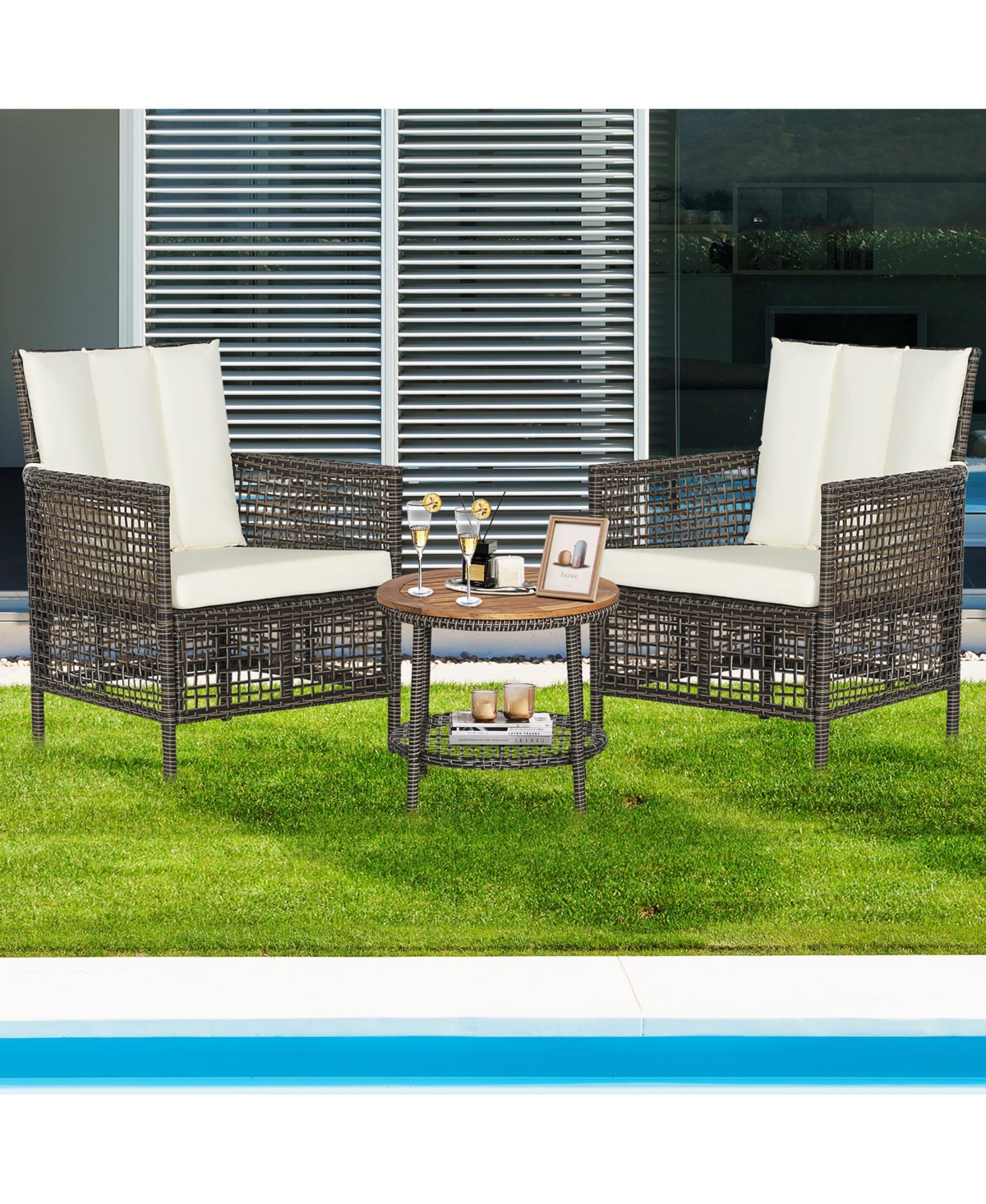 Click here for Costway 3PCS Patio Rattan Furniture Set Cushioned... prices