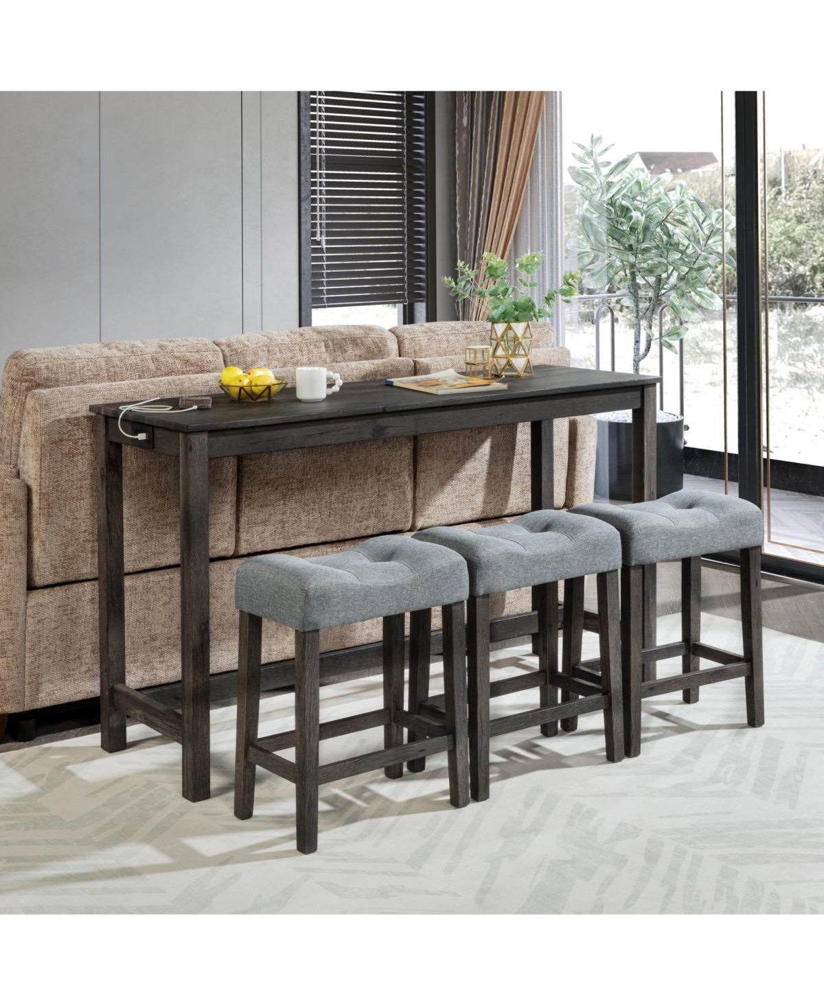 Click here for Rainsken Bar Table and Chairs Set of 4  Industrial... prices