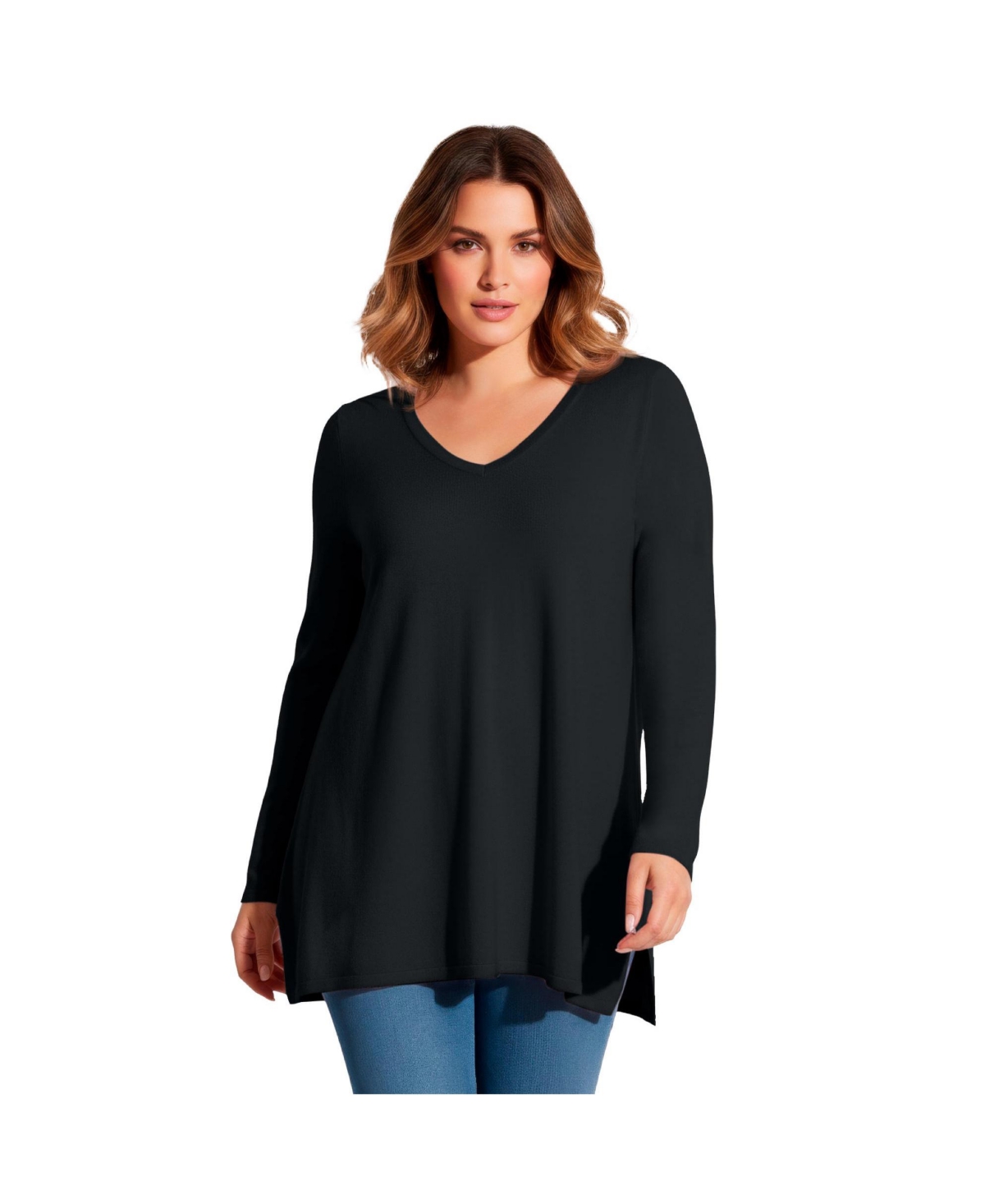 Click here for Avenue Womens V-Neck Tunic Sweater - Black prices