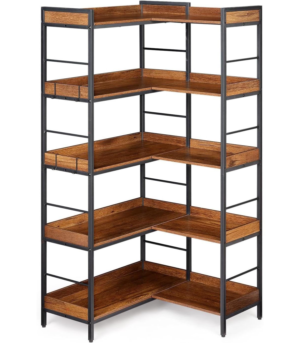 Click here for Gaomon 5-Tier Corner Bookshelf with 4 Hooks - Indu... prices