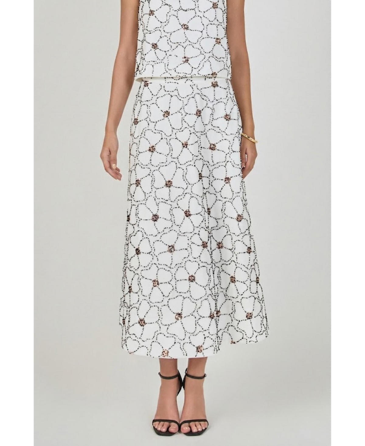 Click here for endless rose Womens Floral Beaded Midi Skirt - Whi... prices