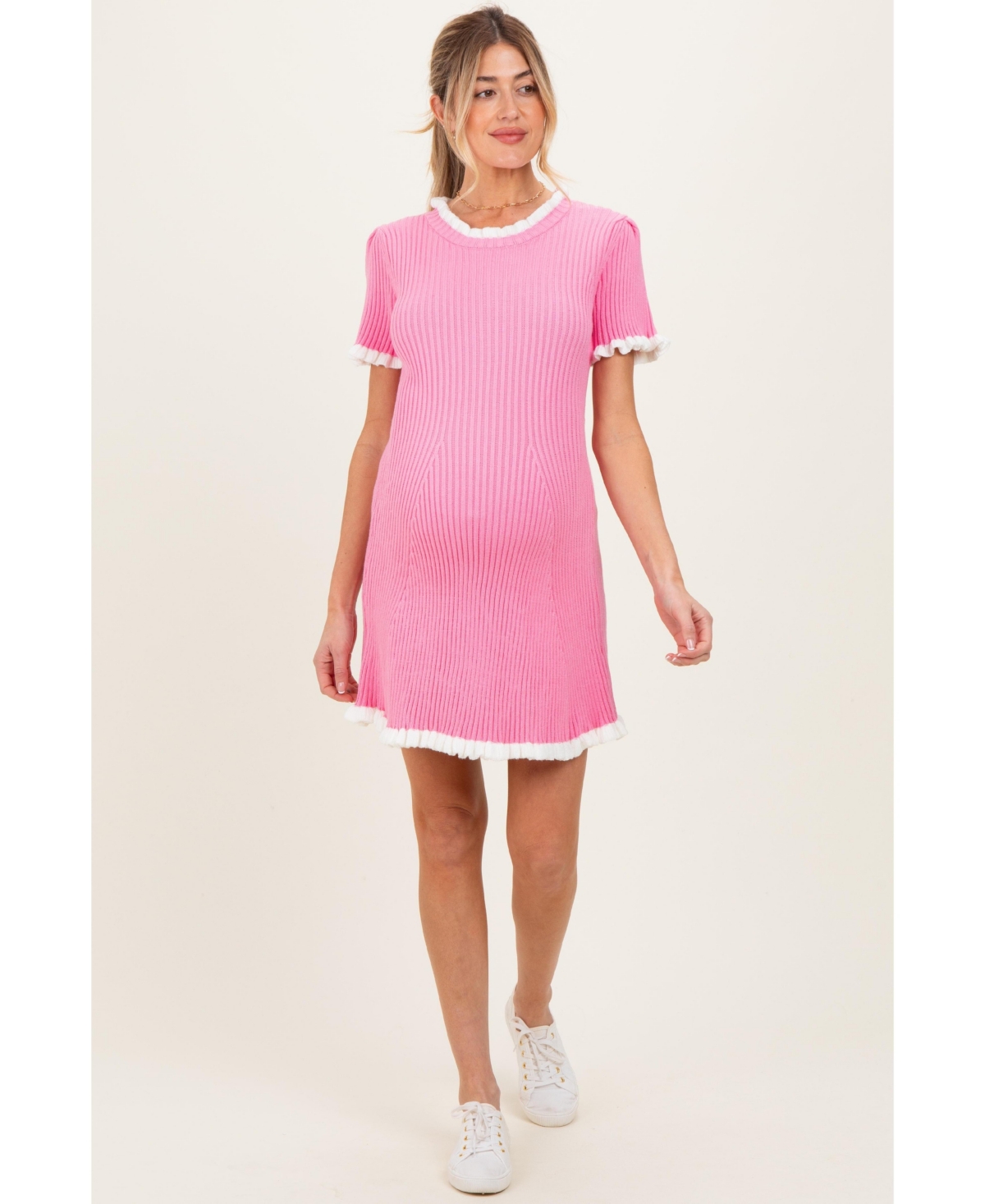 Click here for Pinkblush Maternity Ribbed Knit Ruffle Trim Mini D... prices