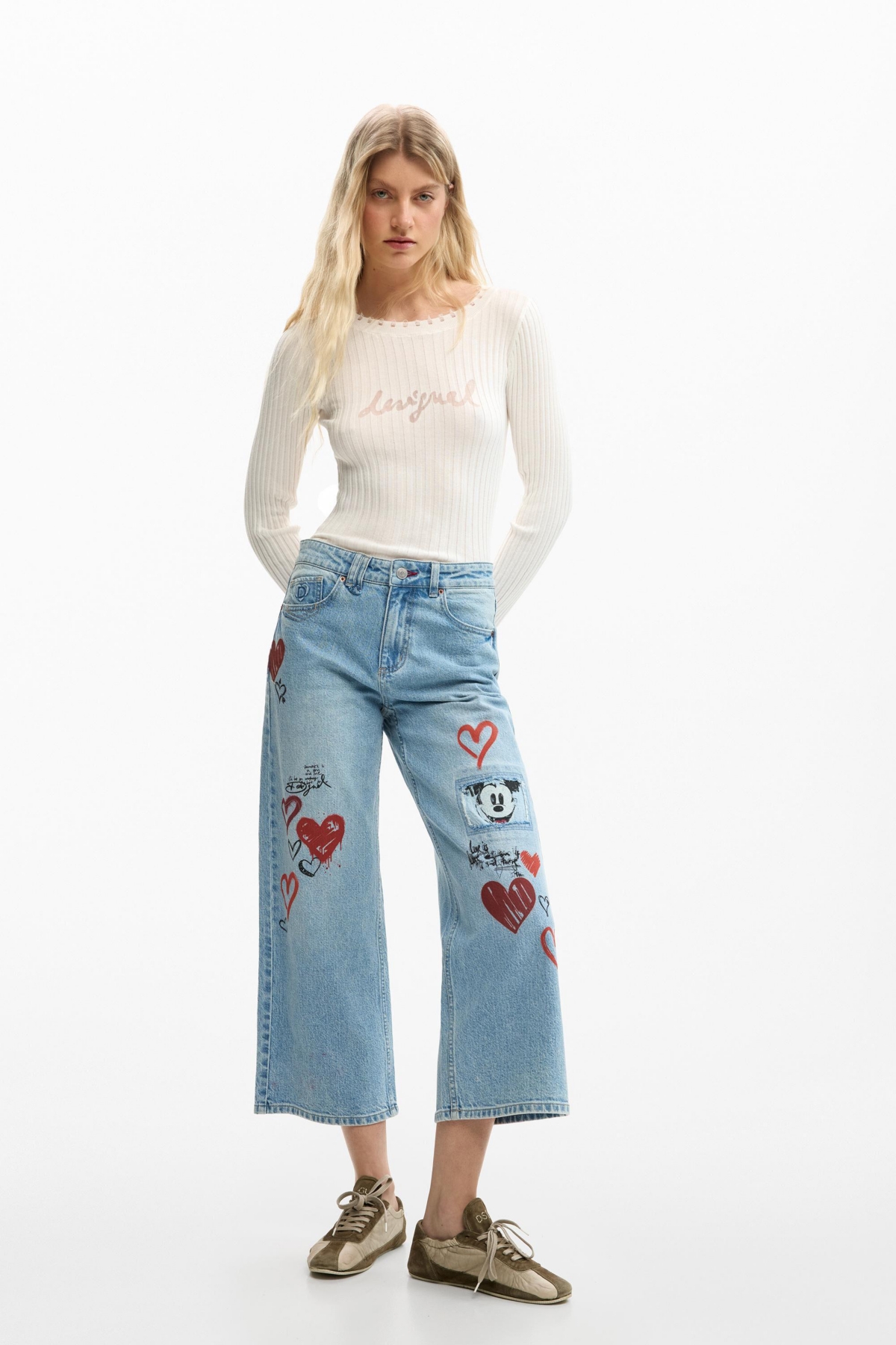 Click here for Desigual Womens Mickey Mouse Hearts Jeans - Medium... prices