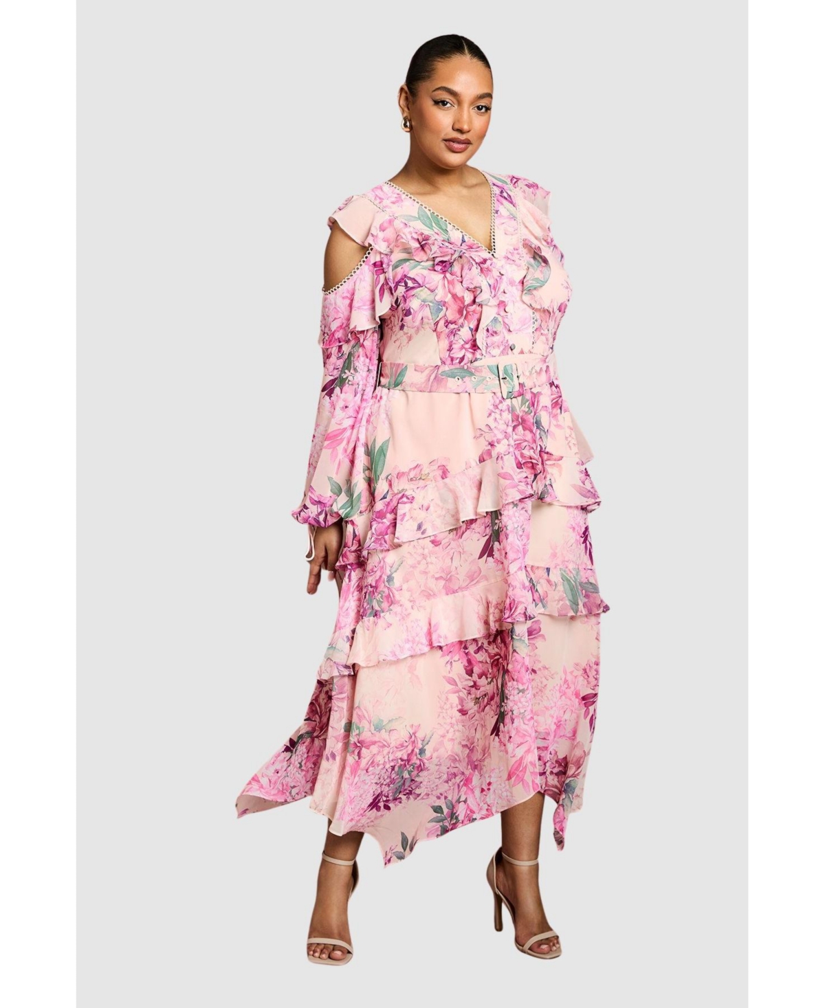 Click here for Coast Womens Shoulder Printed Ruffle Midi Dress -... prices