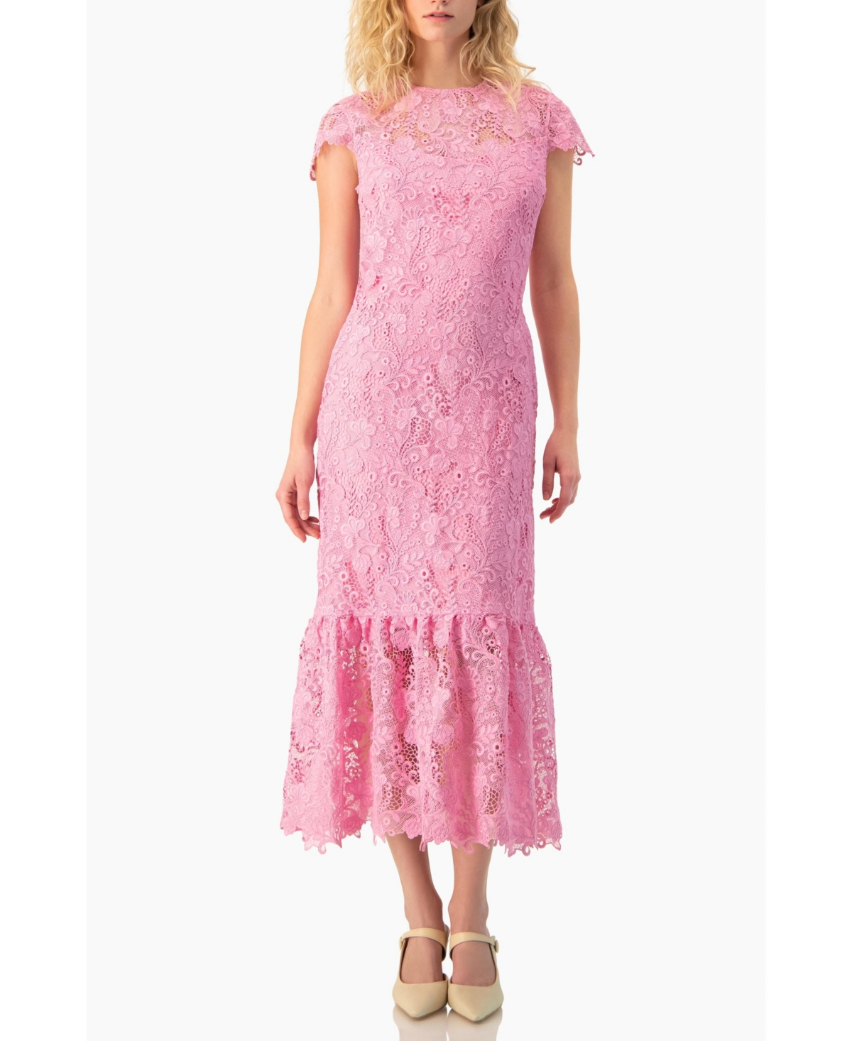 Click here for Ivonne Womens Lace Cap-Sleeve Midi Dress - Pink prices