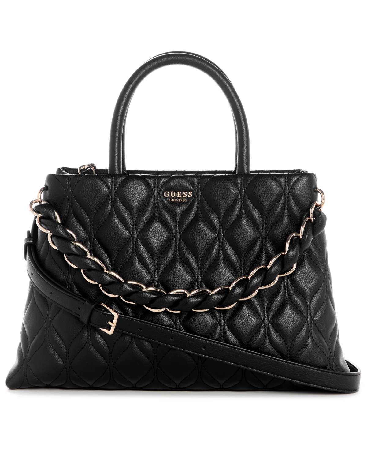 Click here for Guess Maxine Small Satchel Bag - Black prices