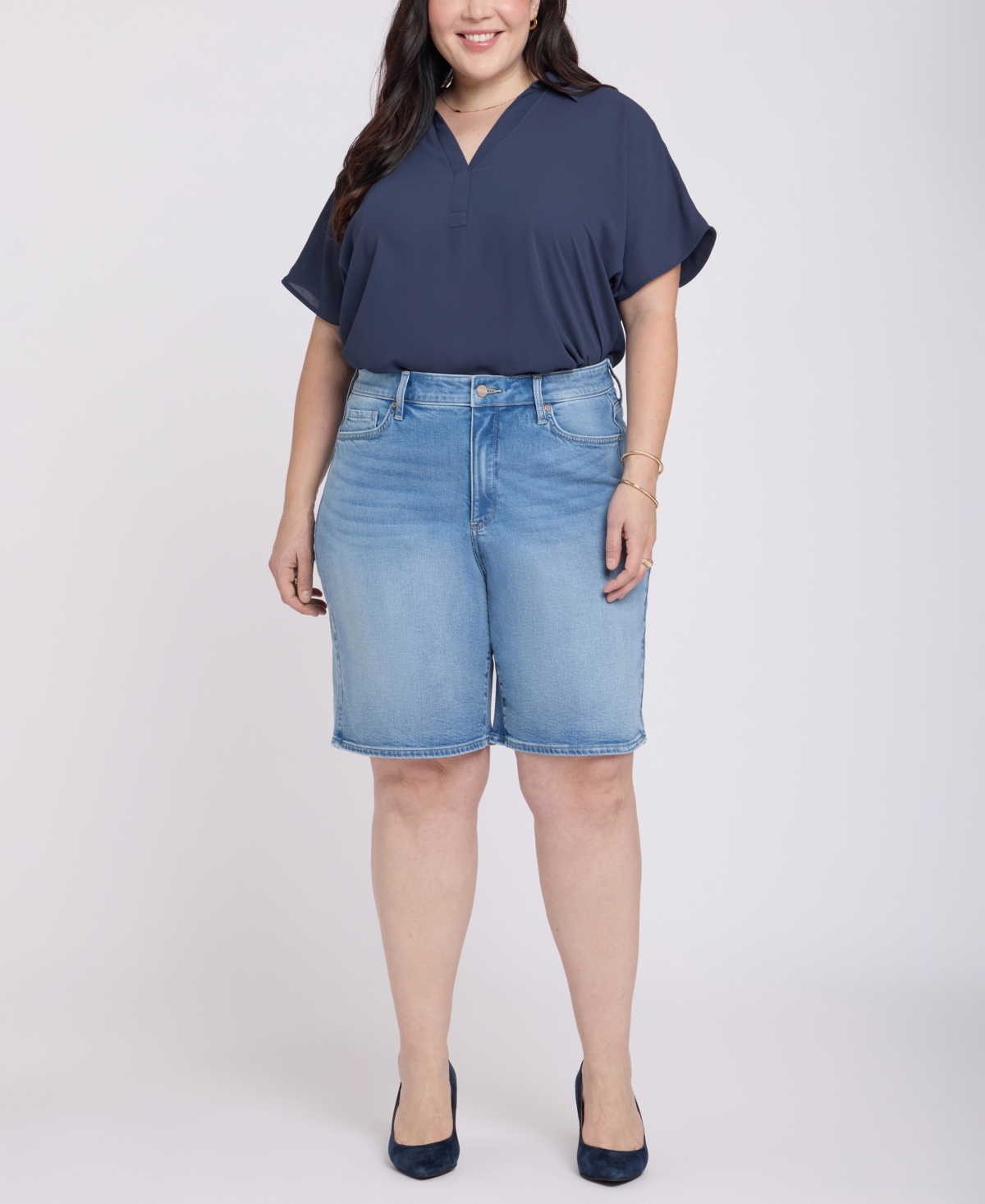Click here for Nydj Plus Size Lilly Mid-Rise Shorts with Lift Tuc... prices