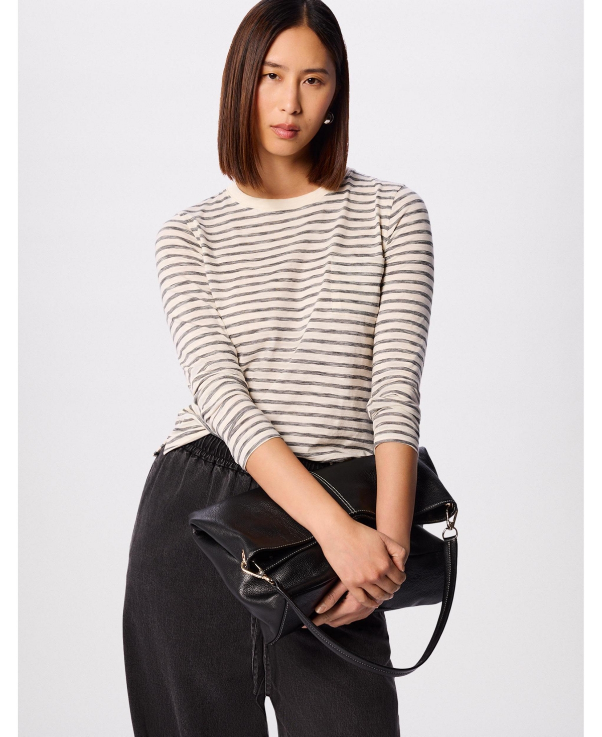 Click here for Whistles Womens Stripe Crew Neck Pocket Top prices