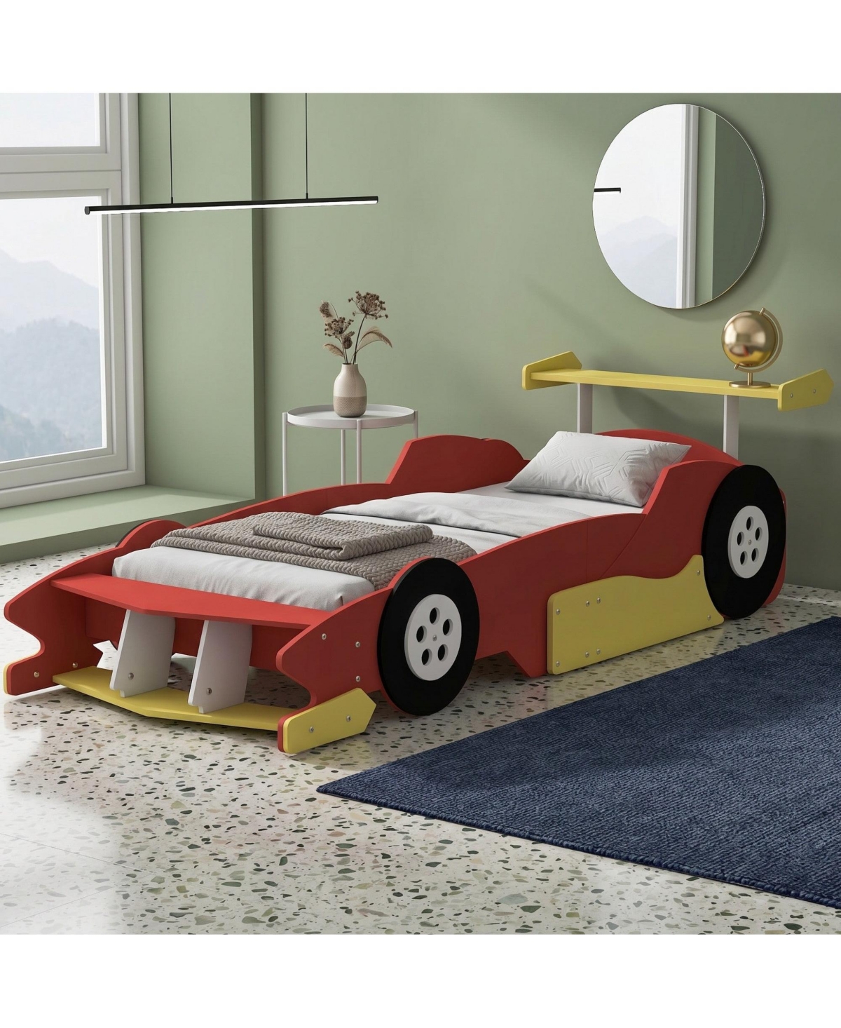 Click here for Sailvan Race Car-Shaped Platform Bed with Wheels -... prices