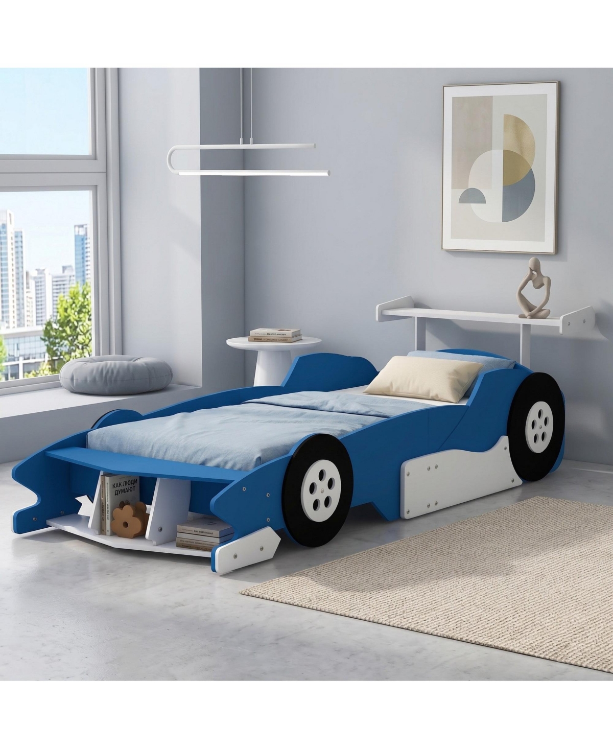 Click here for Sailvan Race Car-Shaped Platform Bed with Wheels -... prices