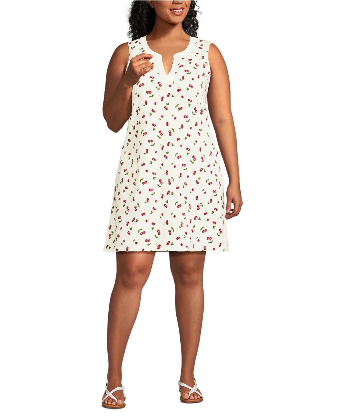 Click here for Lands End Plus Size Cotton Jersey Notch Neck Dress... prices