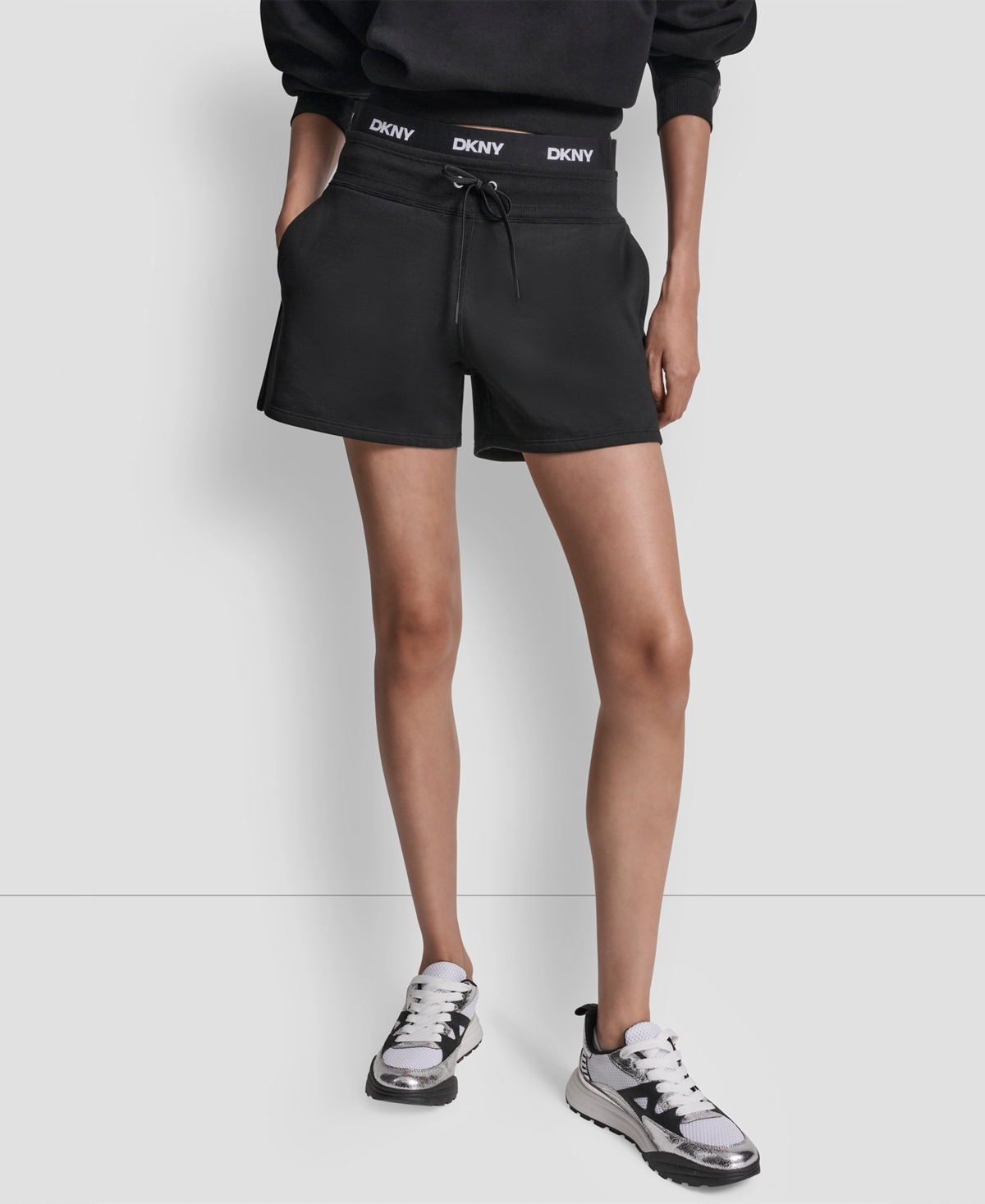 Click here for Dkny Sport Womens High-Rise Logo Elastic Waist Sho... prices