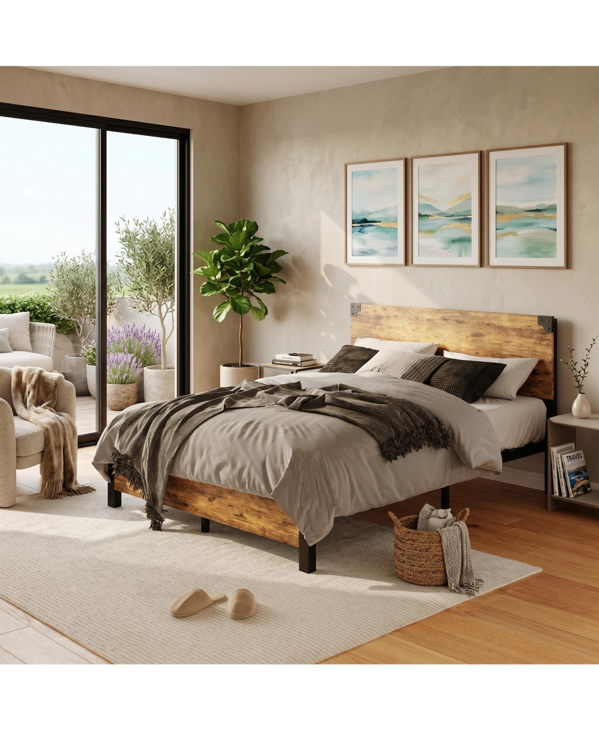 Click here for homfan Vintage-Industrial Bed Frame with Under-Bed... prices
