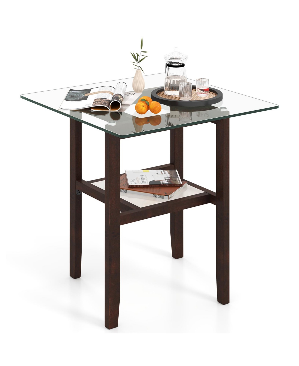 Click here for Gymax 24 Square Glass Side Table with Storage Shel... prices
