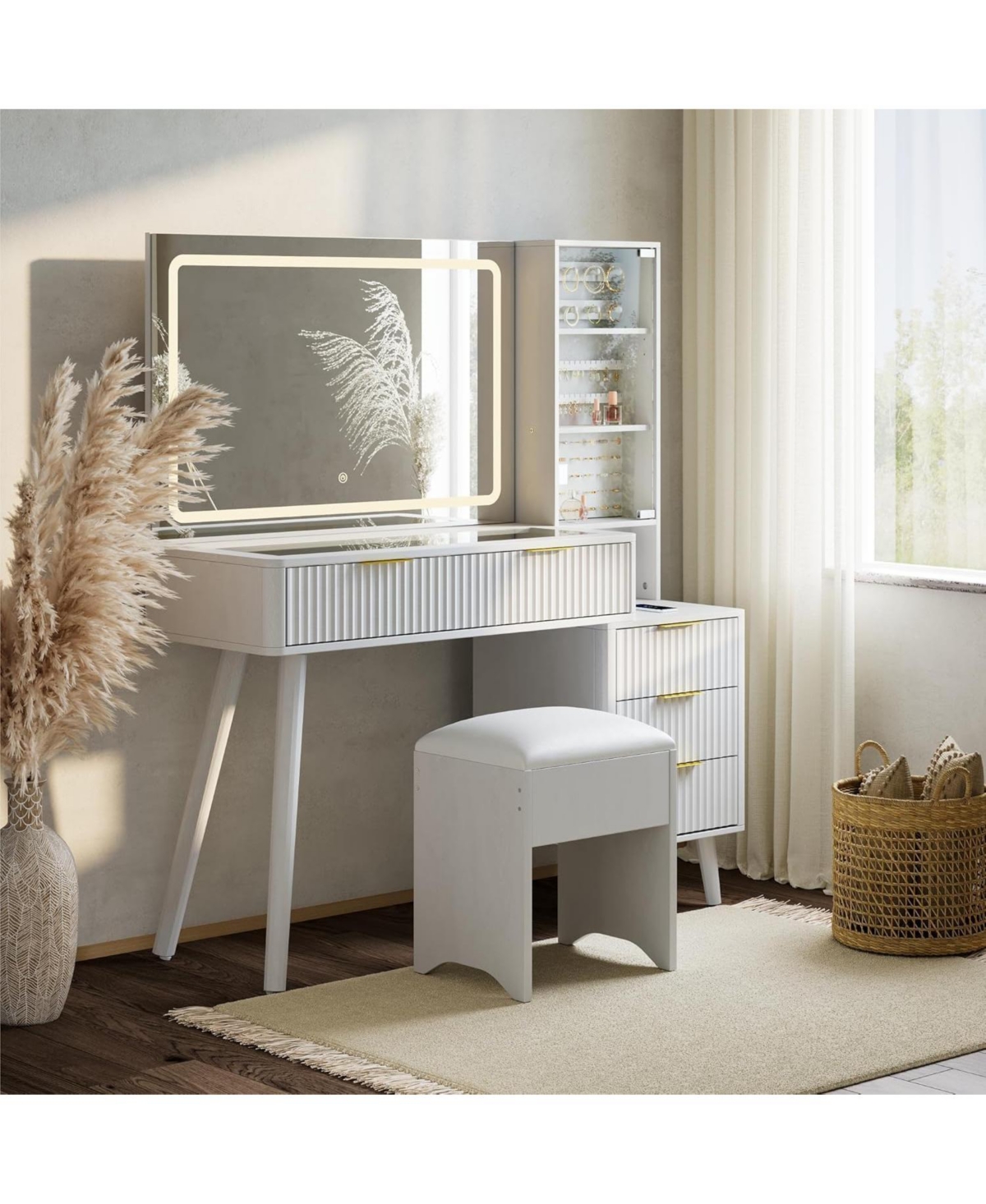 Click here for homfan Vanity Desk with Lighted Mirror  Glass Top... prices