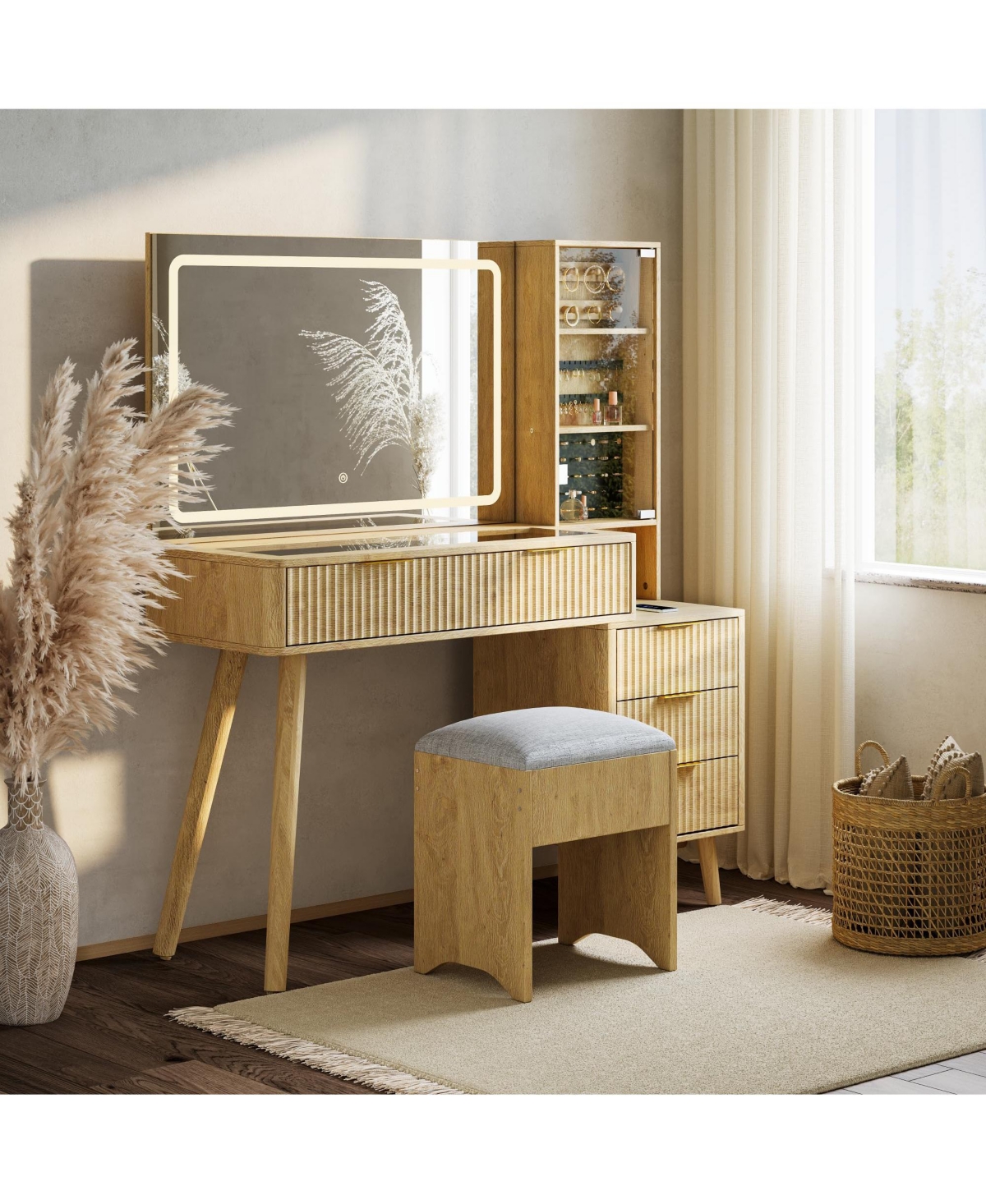 Click here for homfan Vanity Desk with Lighted Mirror  Glass Top... prices