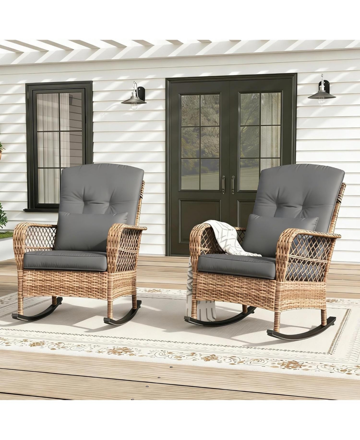 Click here for GarveeLife 2Pieces Outdoor Wicker Rocking Chairs... prices