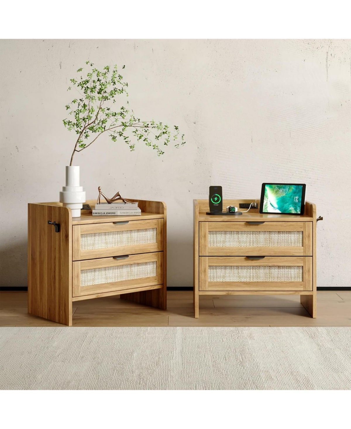 Click here for homfan Set of 2 Modern Rattan-Style Bedside Tables... prices