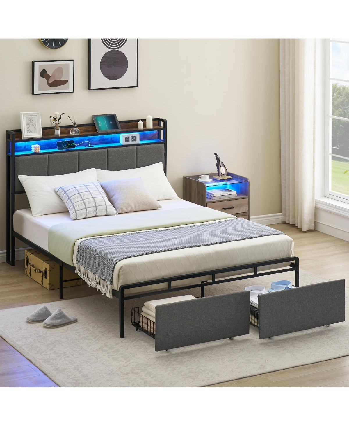 Click here for gaomon Bed Frame with 2 Storage Drawers and Led Li... prices