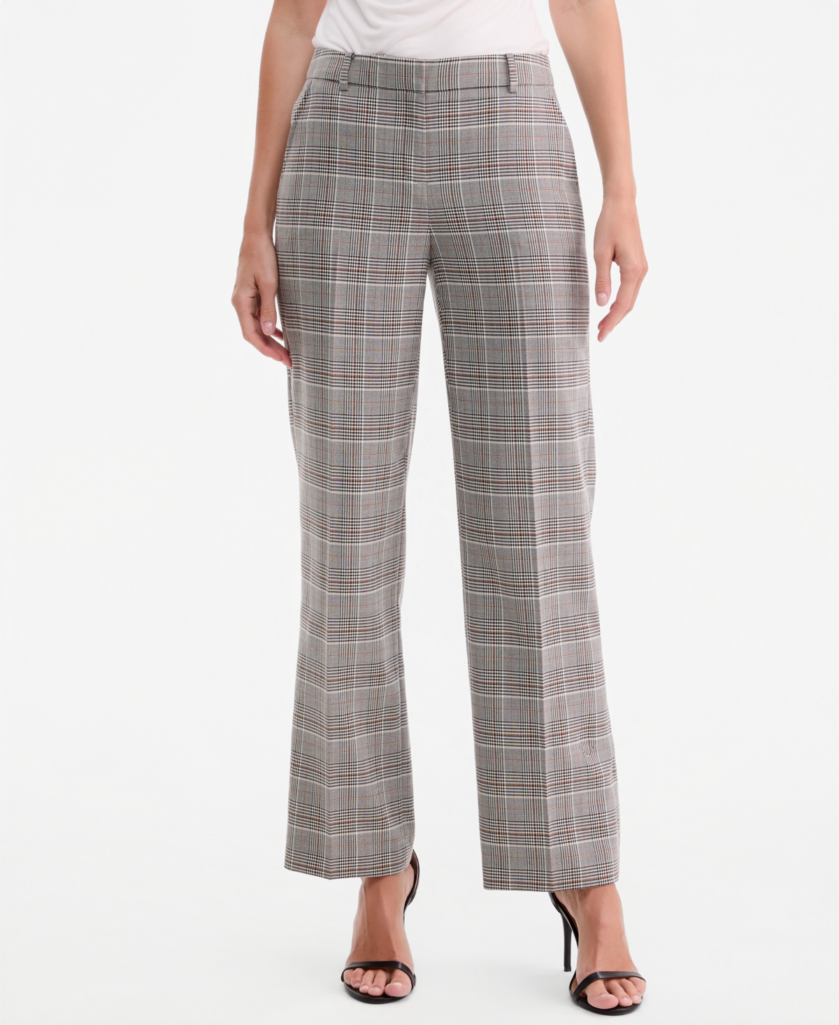 Anne Klein Womens Check Mid-Rise Wide-Leg Pants - Anne Black Multi
