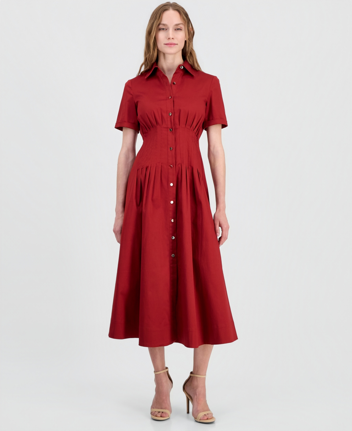 Click here for Anne Klein Womens Pleated-Waist Midi Shirt Dress -... prices