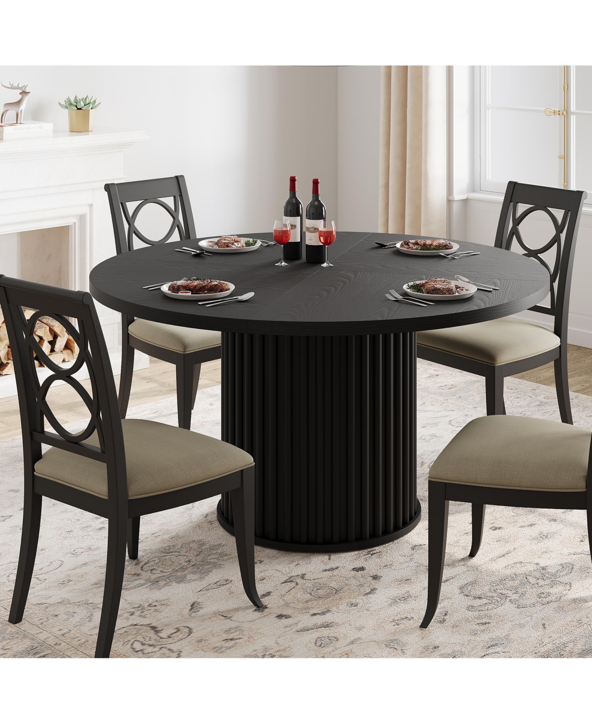 Click here for homfan Round Dining Table for 4 to 6 with Wave Met... prices