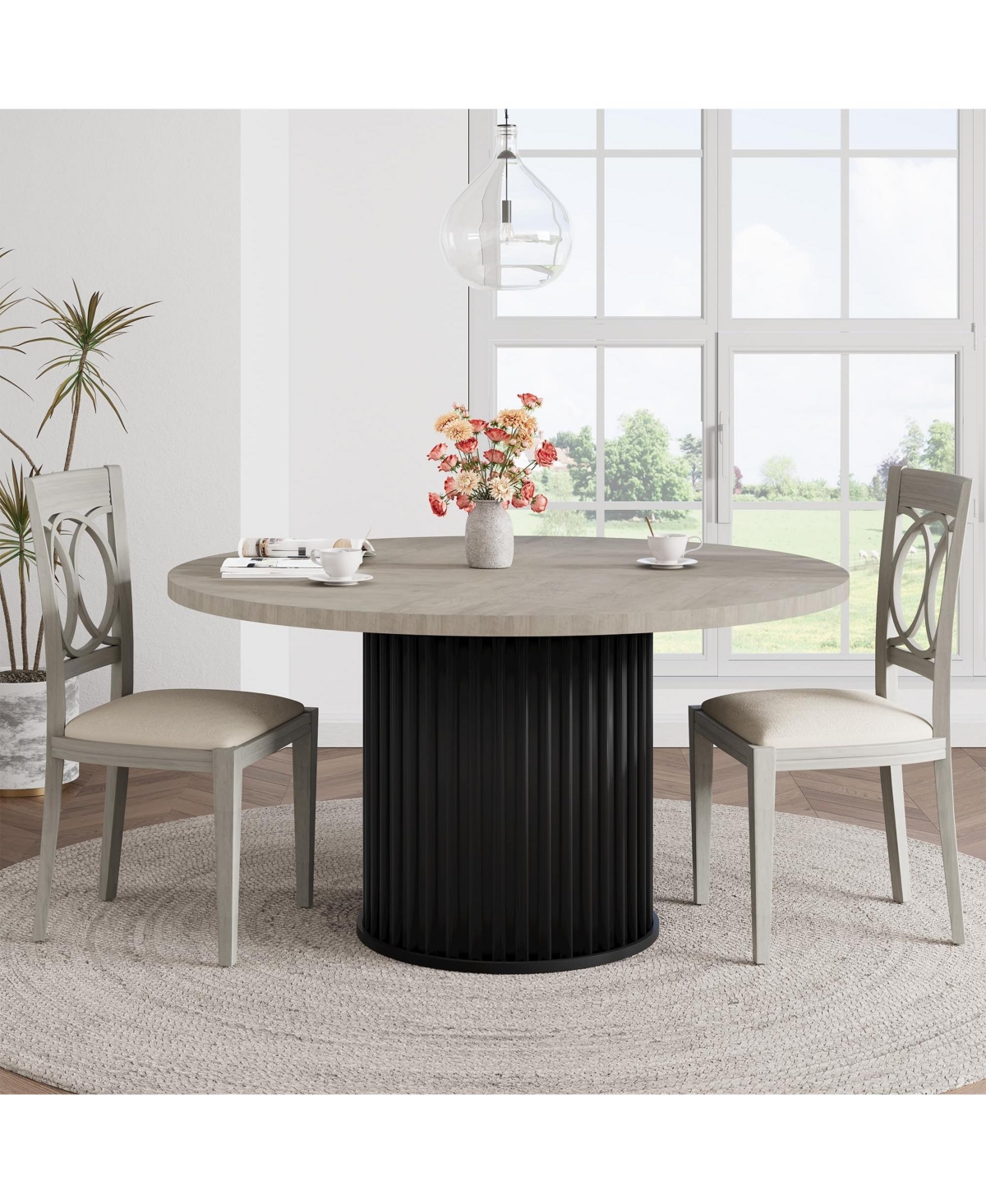 Click here for homfan Round Dining Table for 4 to 6 with Wave Met... prices