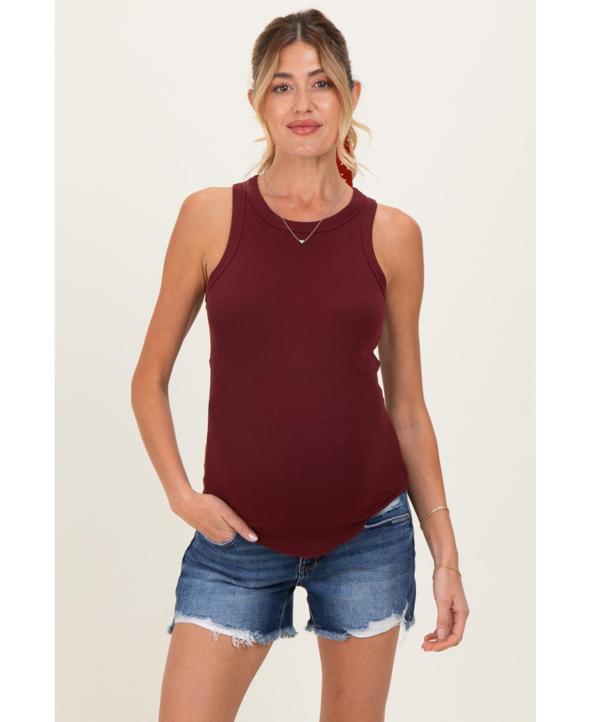 Click here for Pinkblush Maternity Navy Distressed Fringe Hem Sho... prices
