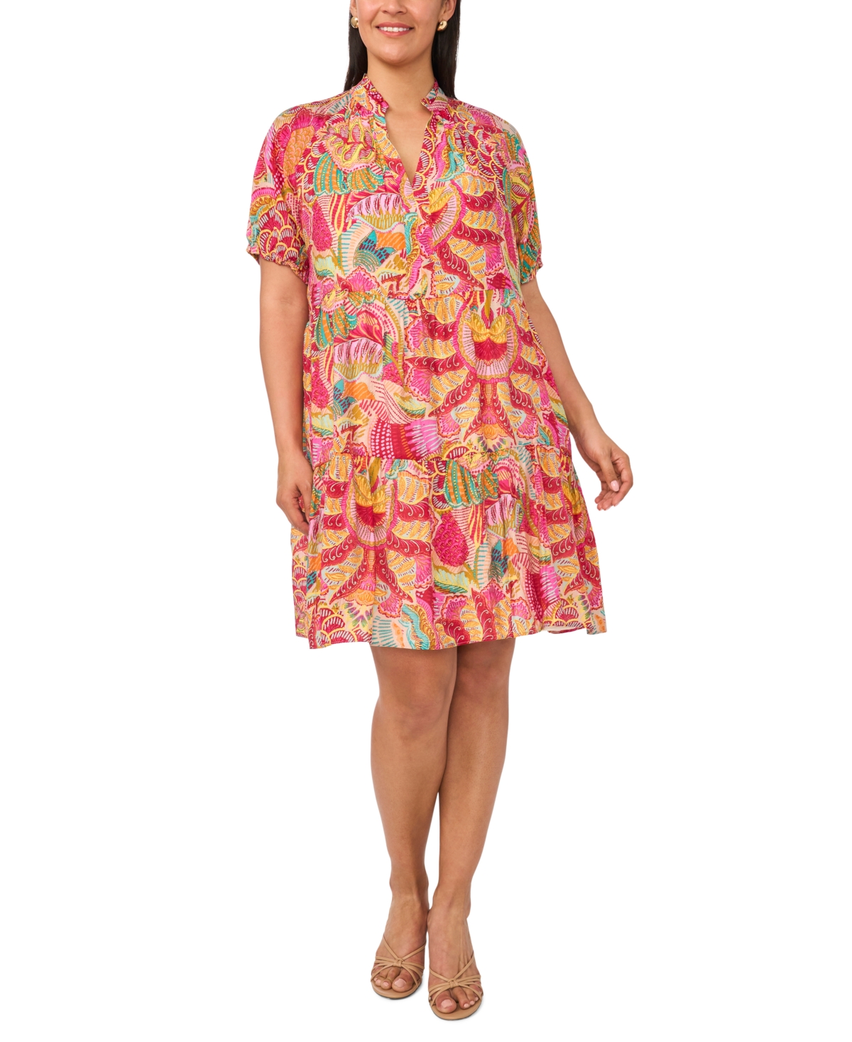 Click here for Msk Plus Size Printed Split V-Neck Babydoll Dress... prices