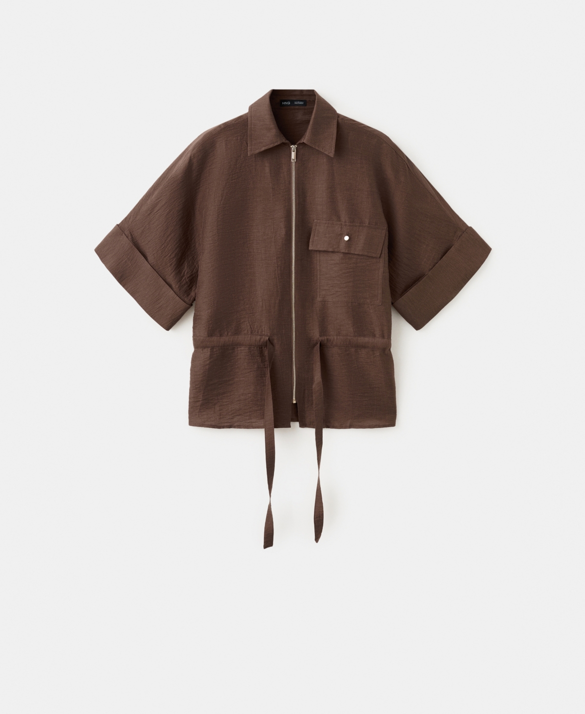 Click here for Mango Womens Belted Linen Blouse - Brown prices