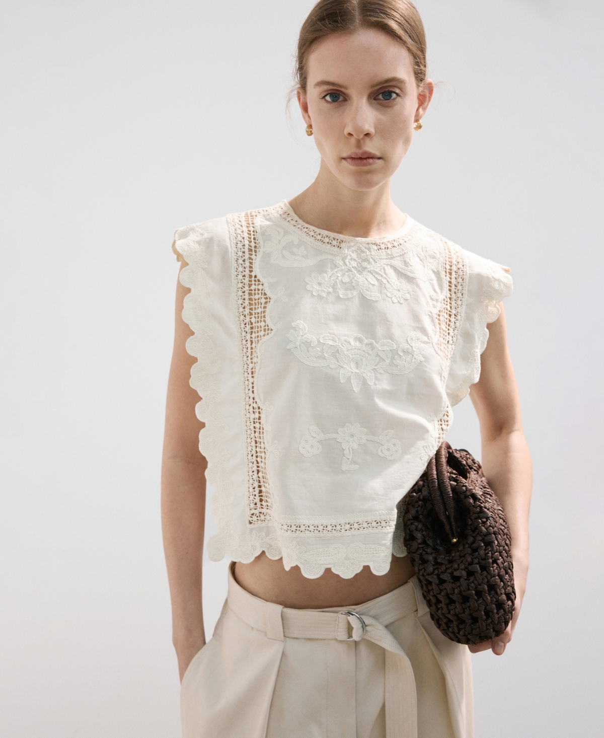 Click here for Mango Womens Embroidered Details Cotton Top - Off... prices