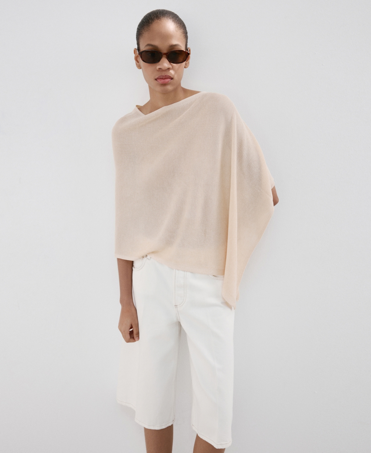 Click here for Mango Womens Asymmetrical Knitted Cape - Pastel Ye... prices