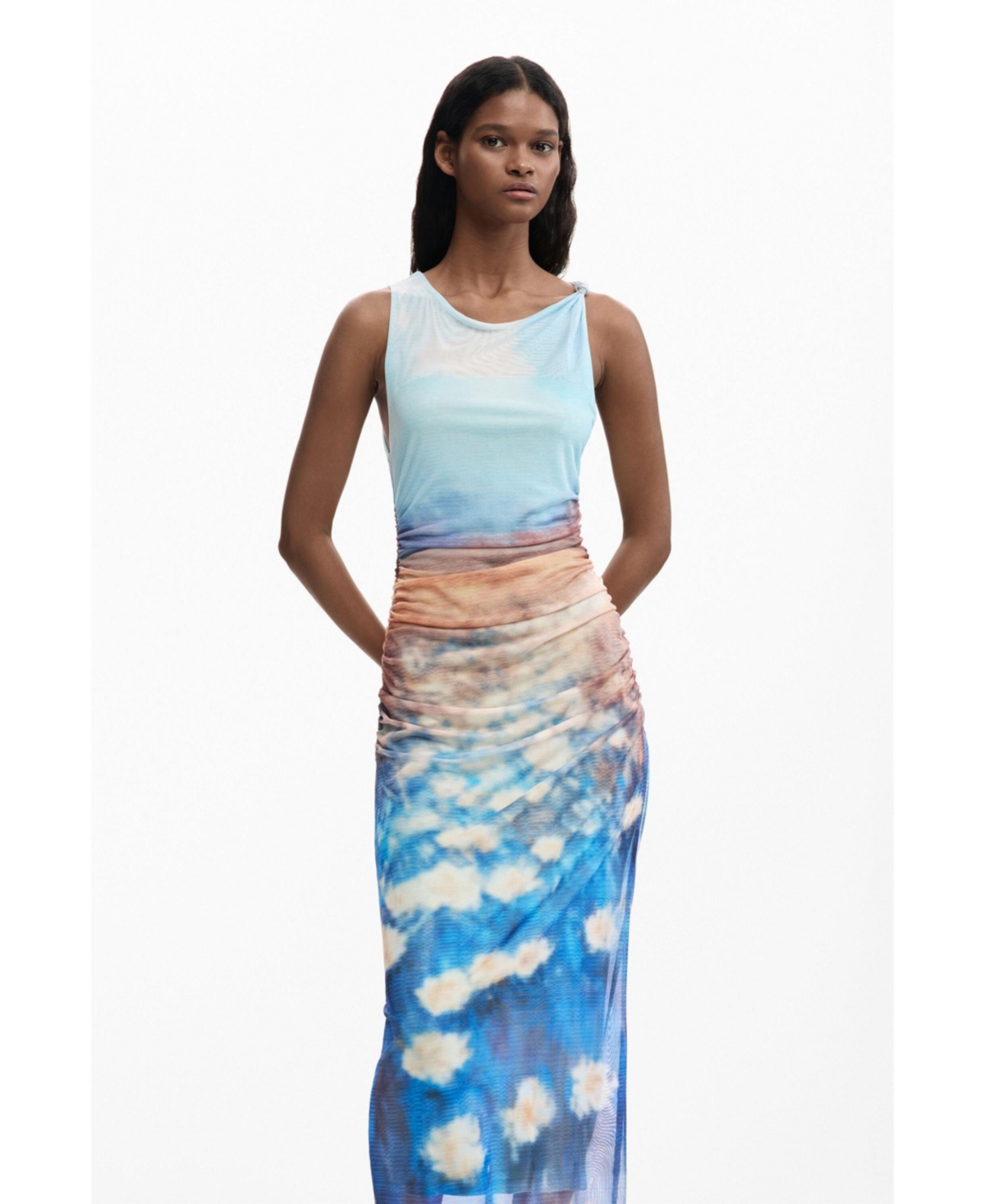 Click here for Desigual Womens Draped Waterlily Dress - Blue prices