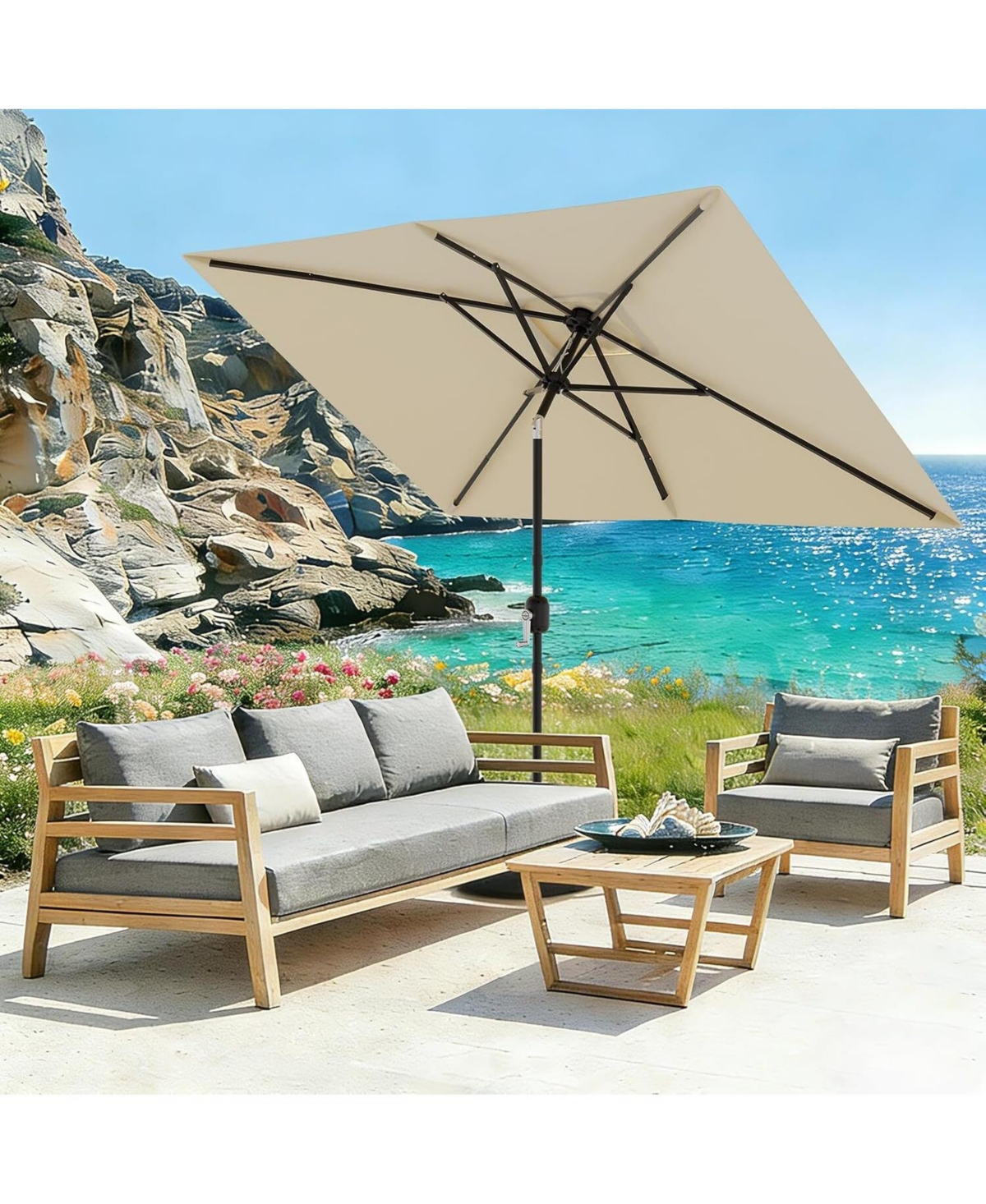 Click here for gaomon Solar Patio Umbrella with Crank and Push Bu... prices