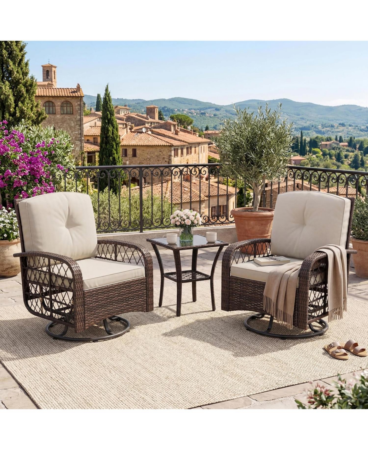 Click here for GarveeLife 3-Piece Outdoor Swivel Rocking Chair Se... prices