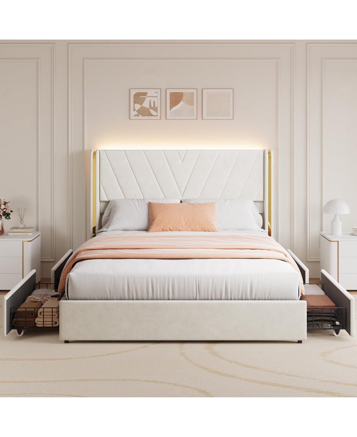 Click here for gaomon Queen Upholstered Led Bed Frame with 4 Stor... prices