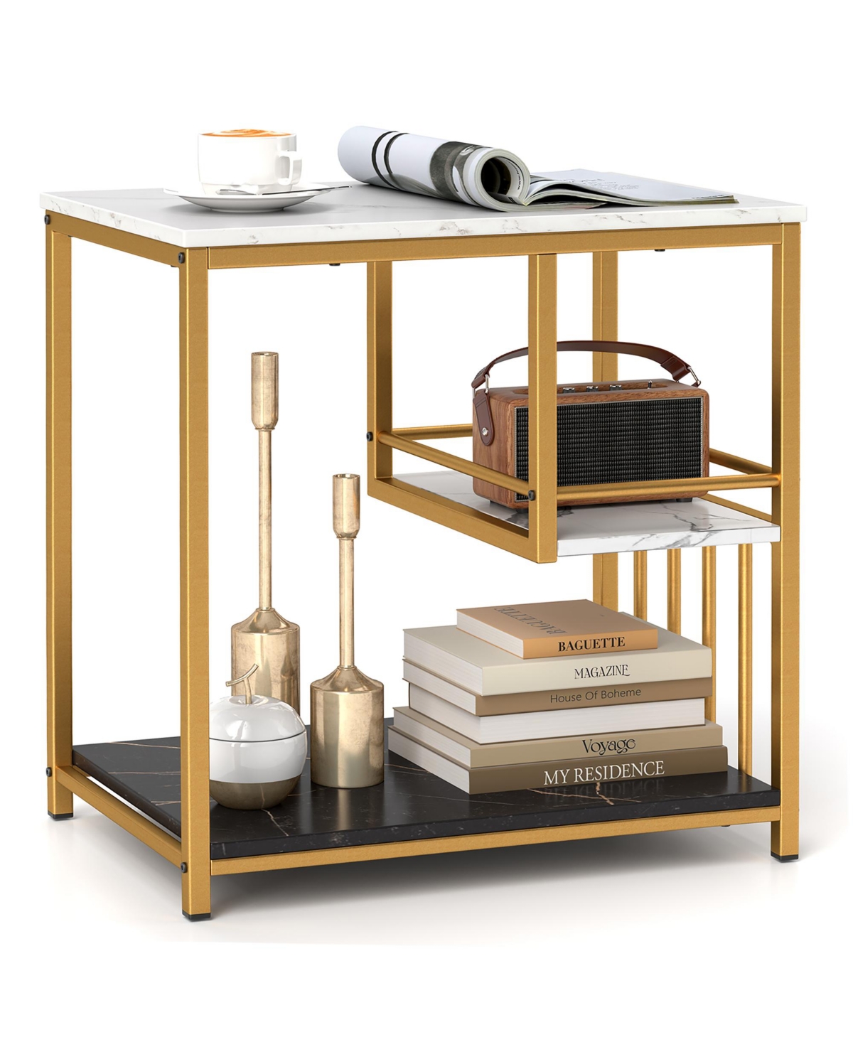 Click here for Gymax End Table 3-Tier Faux Marble Side Table Stor... prices