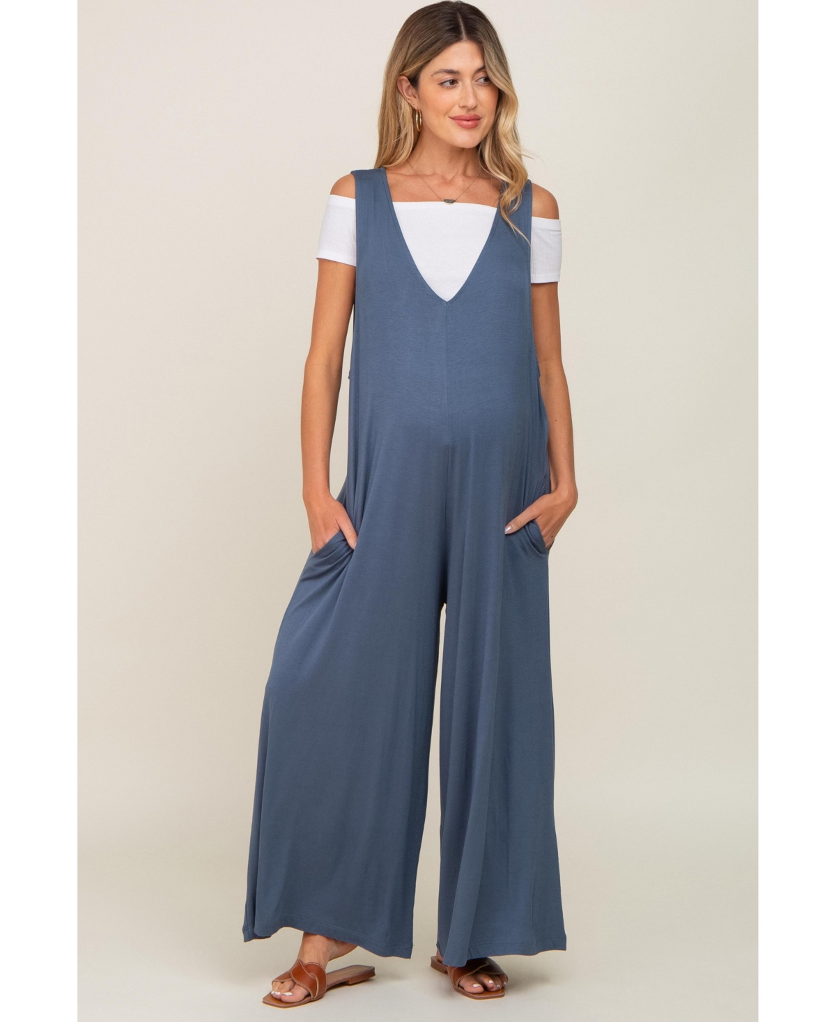 Click here for Pinkblush Maternity Deep V Sleeveless Wide Leg Jum... prices