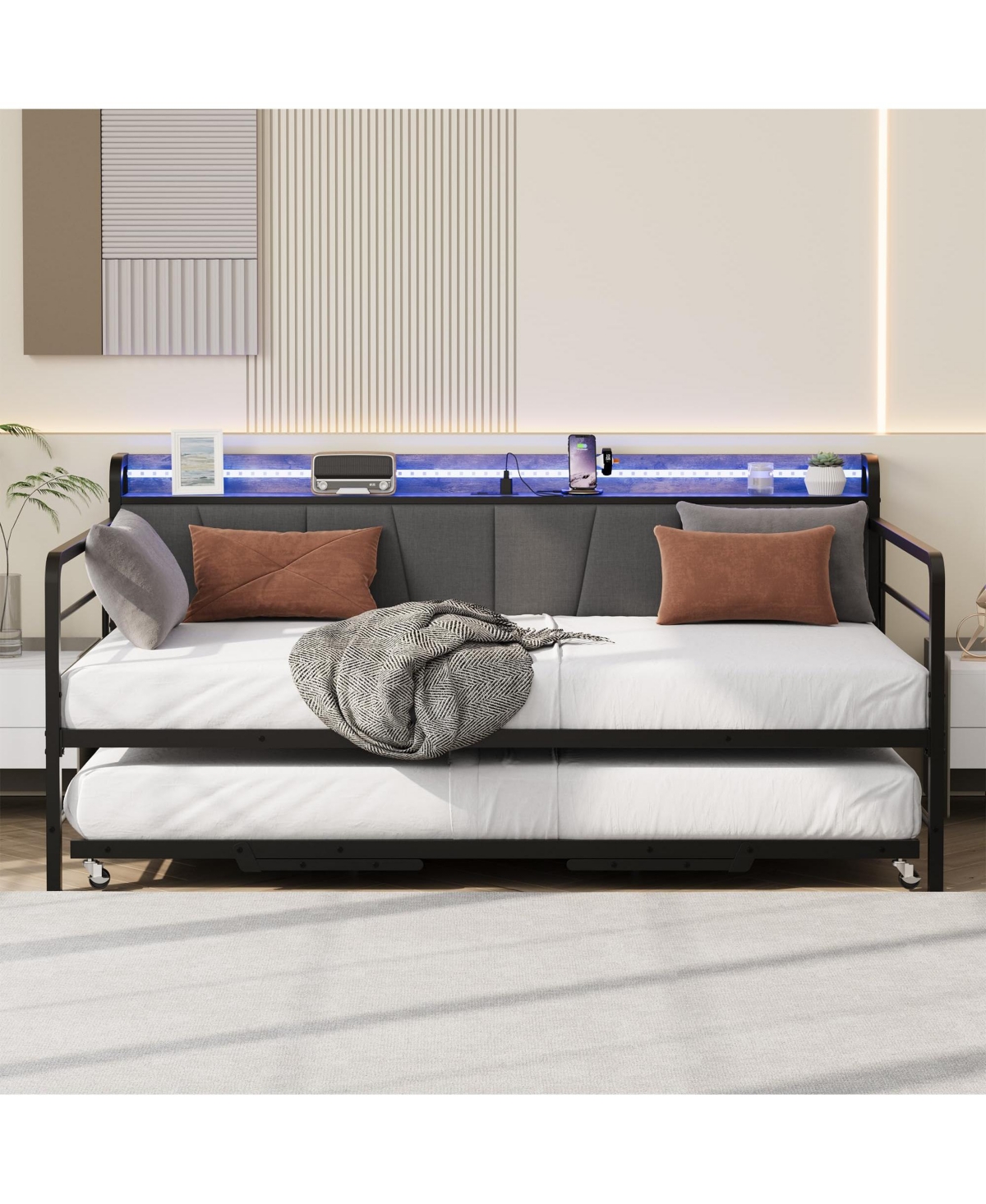 Click here for homfan Twin Daybed with Pop-Up Trundle  Linen Upho... prices