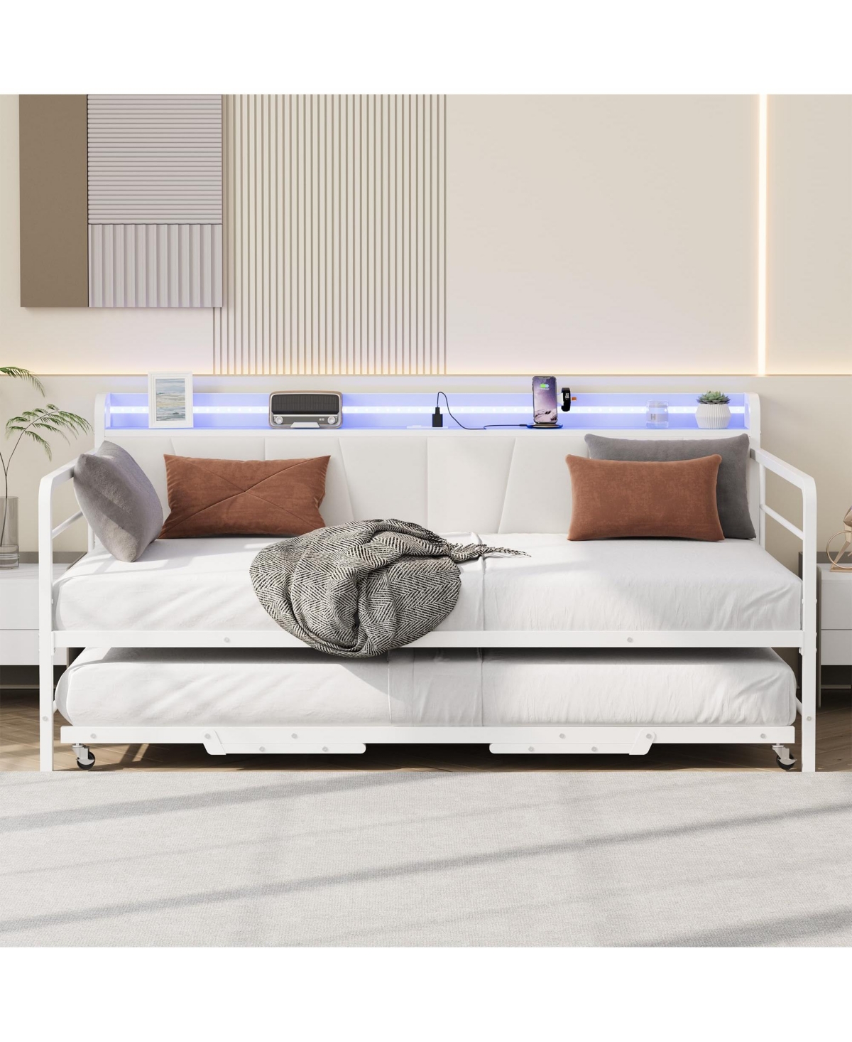 Click here for homfan Twin Daybed with Pop-Up Trundle  Linen Upho... prices