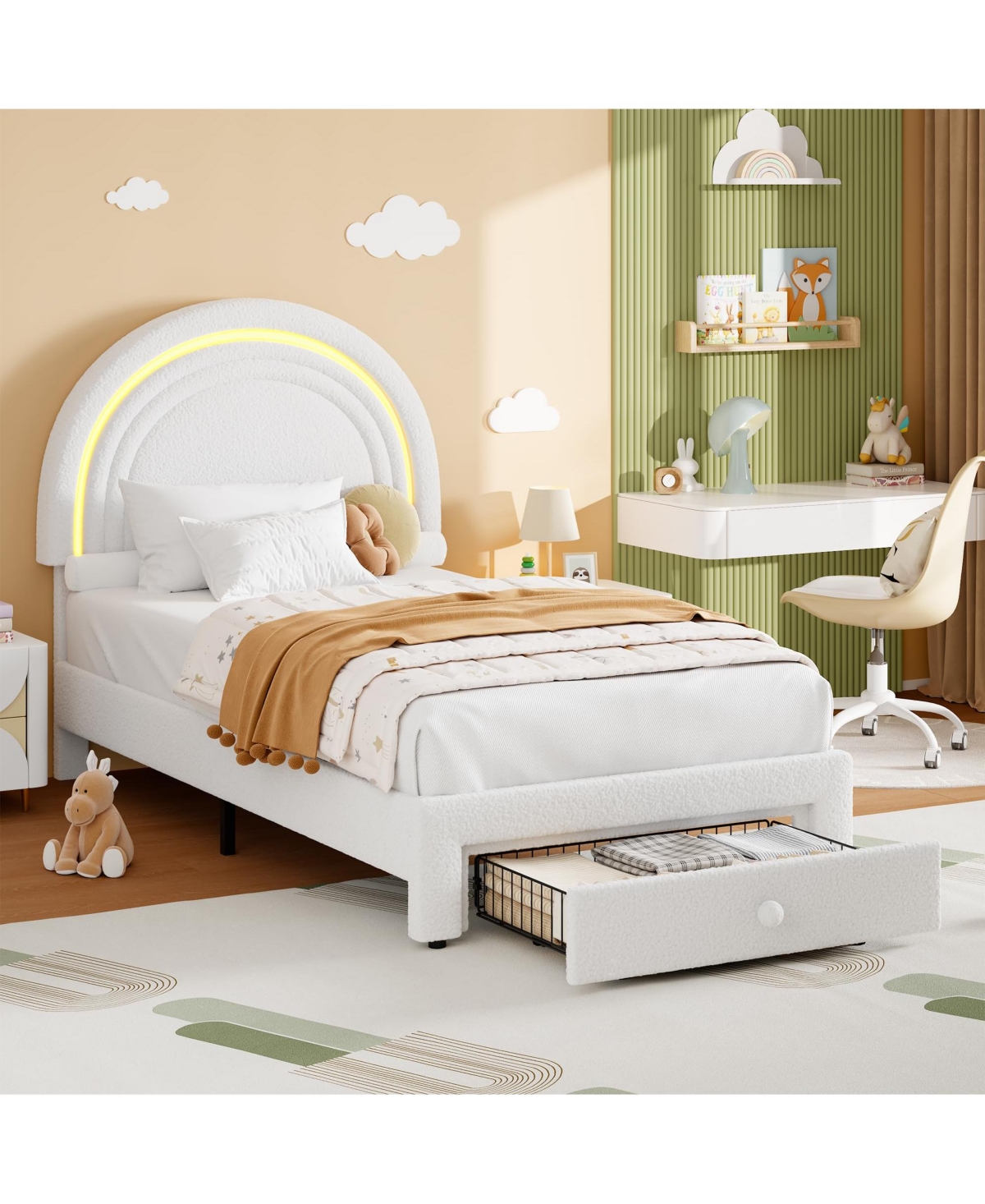 Click here for homfan Upholstered Kids Bed Frame with Led Rainbow... prices