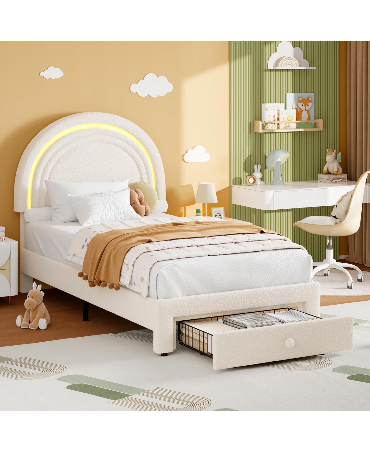 Click here for homfan Upholstered Kids Bed Frame with Led Rainbow... prices