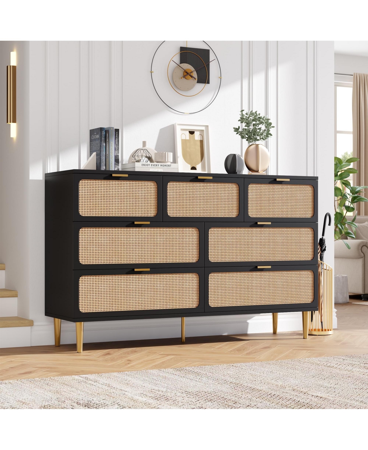Click here for homfan Rattan 5-Drawer Tall Dresser  Wooden Chest... prices