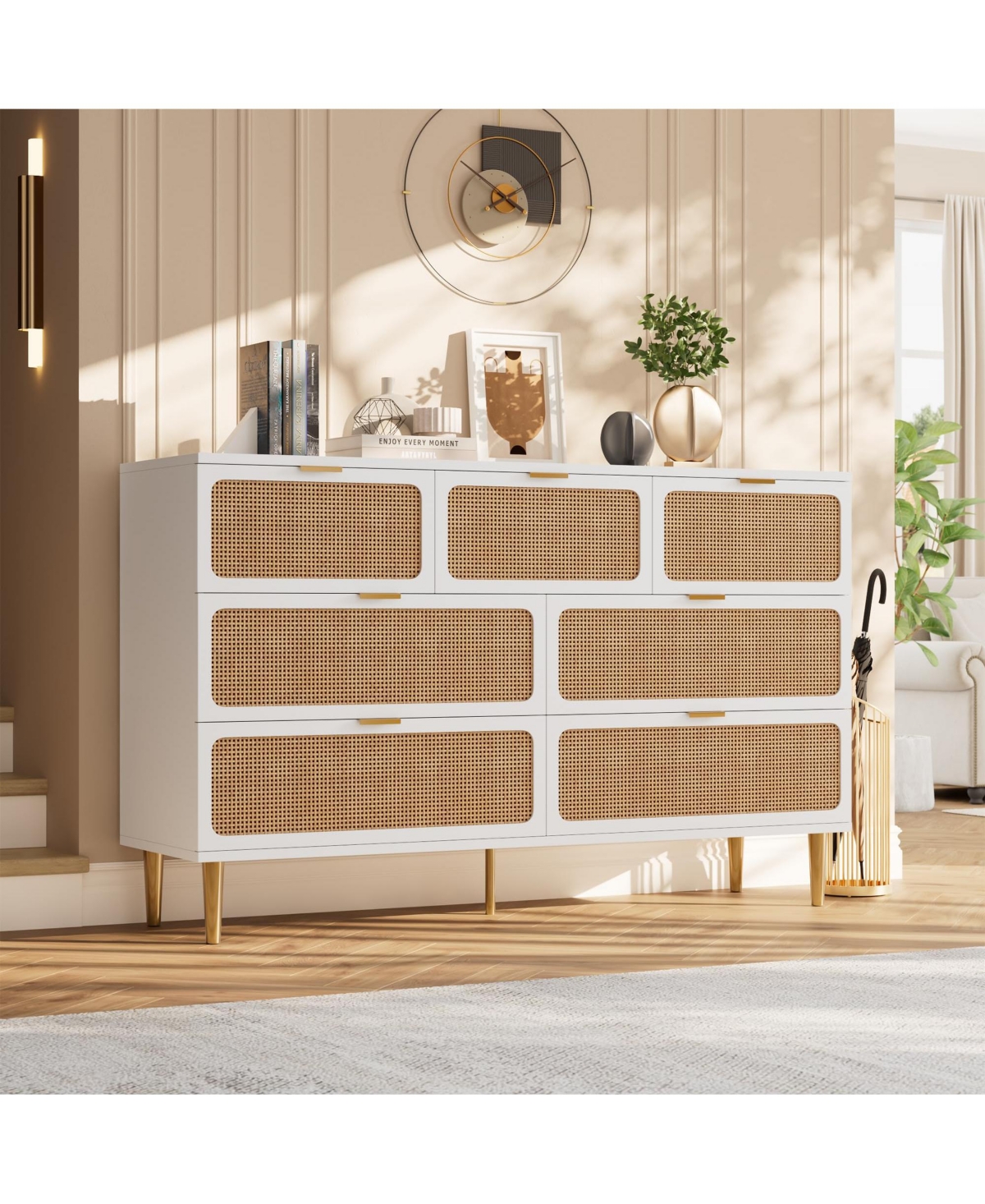 Click here for homfan Rattan 5-Drawer Tall Dresser  Wooden Chest... prices