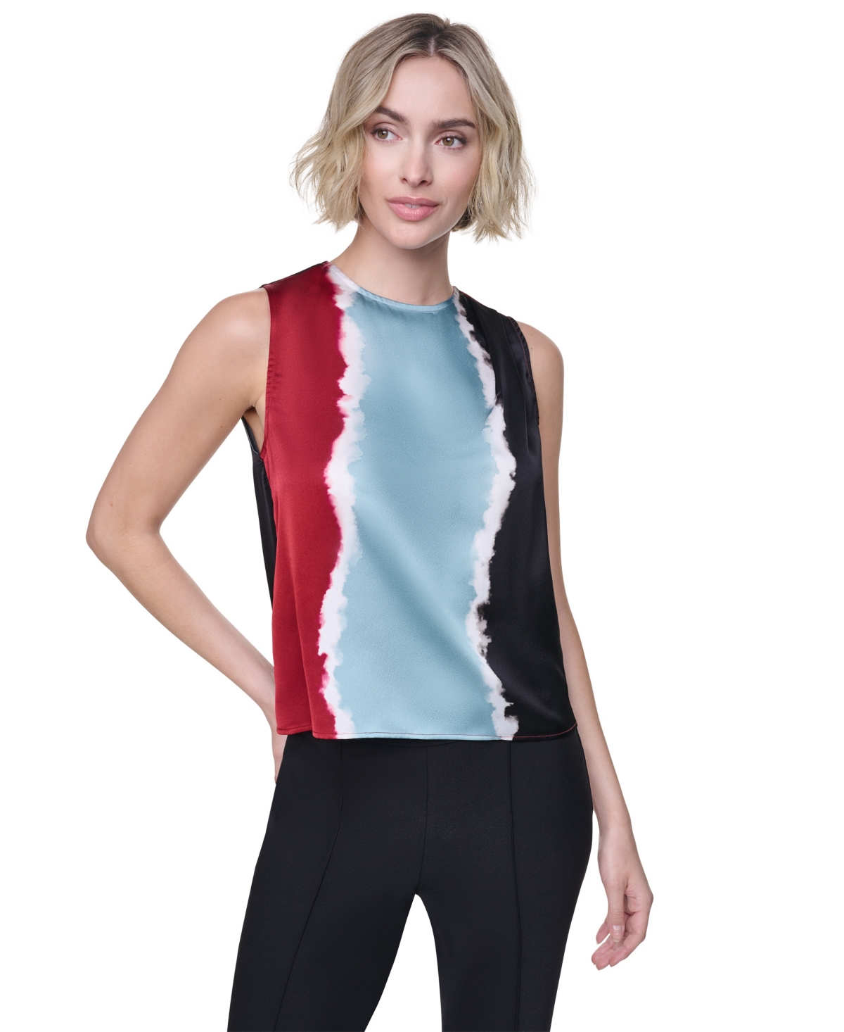 Click here for Dkny Petite Printed Sleeveless Blouse - Black/Rhyt... prices