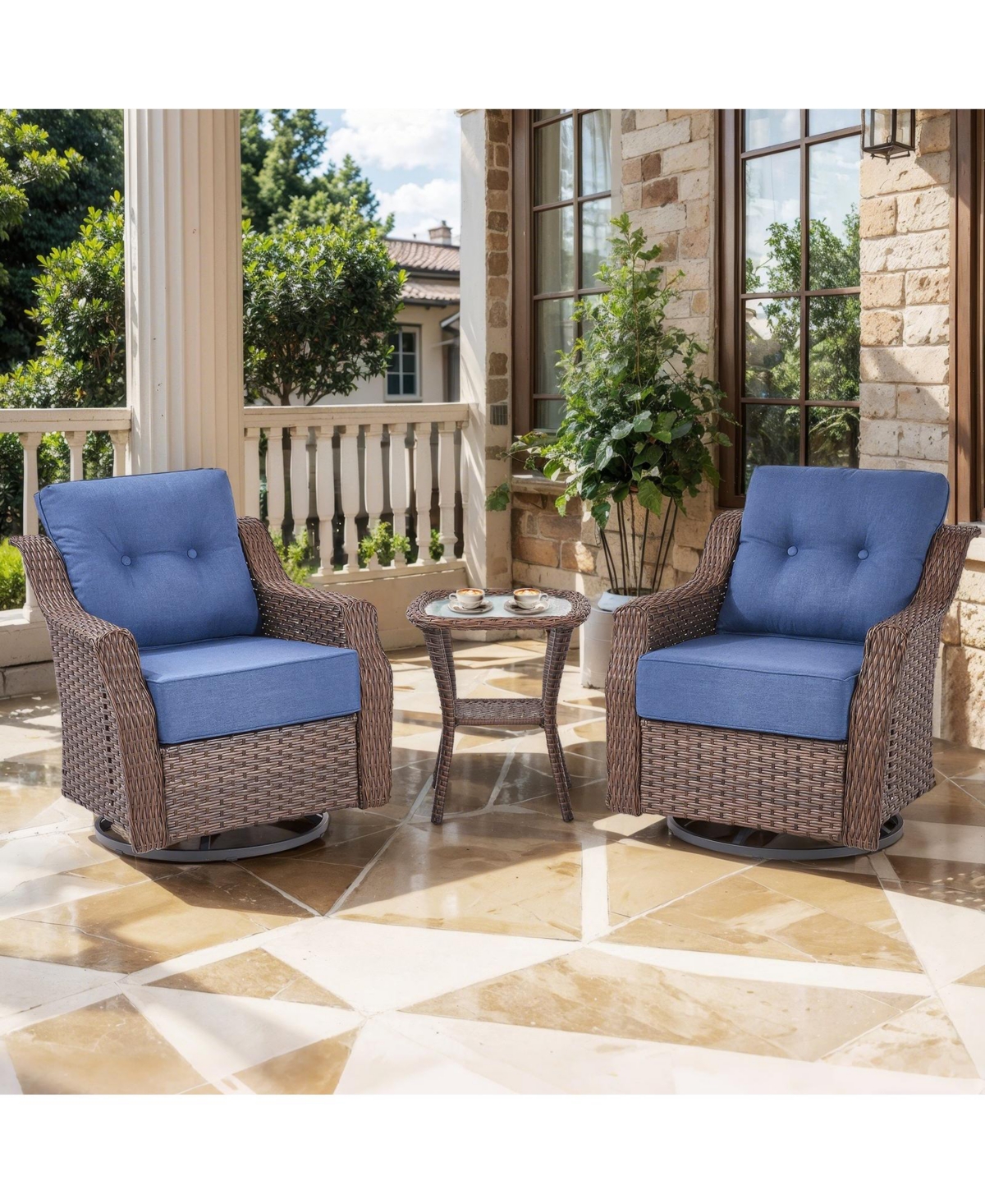 Click here for Pocassy 3-Pieces Brown Wicker Outdoor Swivel Rocki... prices