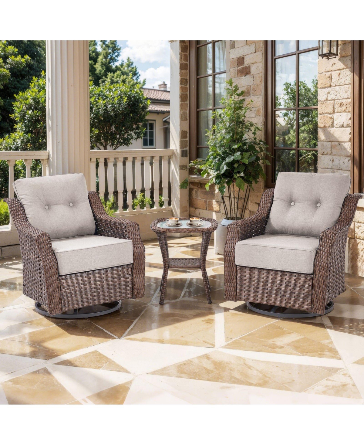Click here for Pocassy 3-Pieces Brown Wicker Outdoor Swivel Rocki... prices